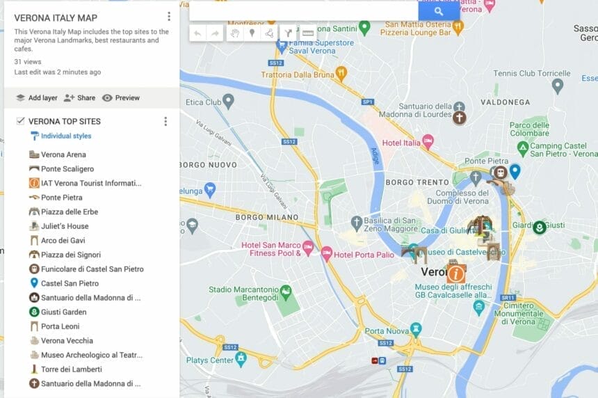 Verona Italy Map + Most Popular Landmarks and Things to do